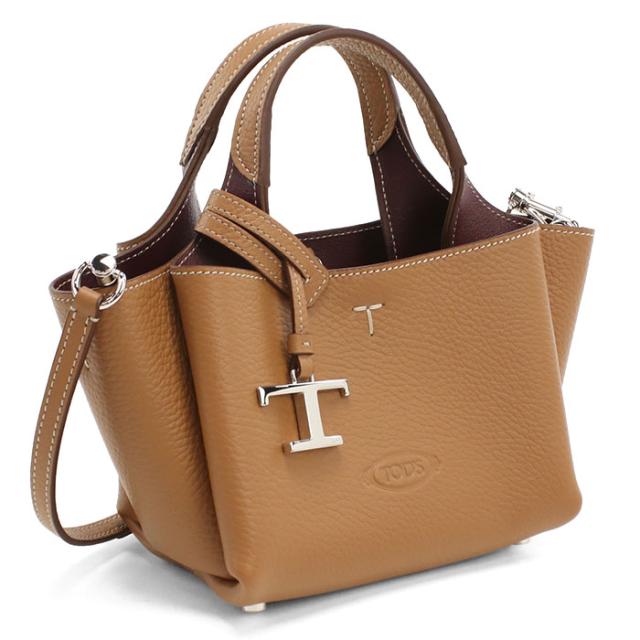 TOD’S トッズ Tタイムレス レザー バッグ マイクロ ハンドバッグ XBWAPAFL000 QRI 9P13 レディース ブラウン