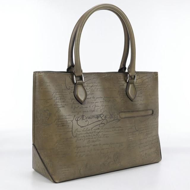 中古良品Berluti ベルルッティ トートバッグ トゥジュール  スクリットレザー メンズ カーキ