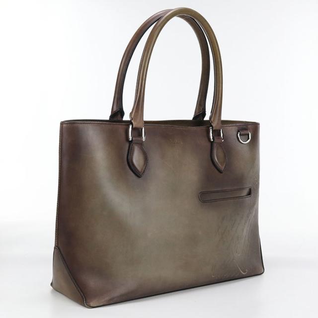 中古良品Berluti ベルルッティ トートバッグ トゥジュール  スクリットレザー メンズ ブラウン