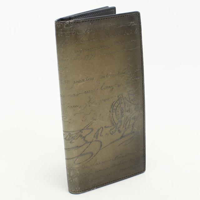 中古良品Berluti ベルルッティ 長財布二折 サンタル フラップロングウォレット メンズ カーキ