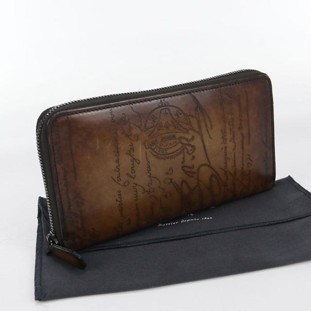 中古Berluti ベルルッティ 長財布ラウンドファスナー スクリットレザー メンズ ブラウン