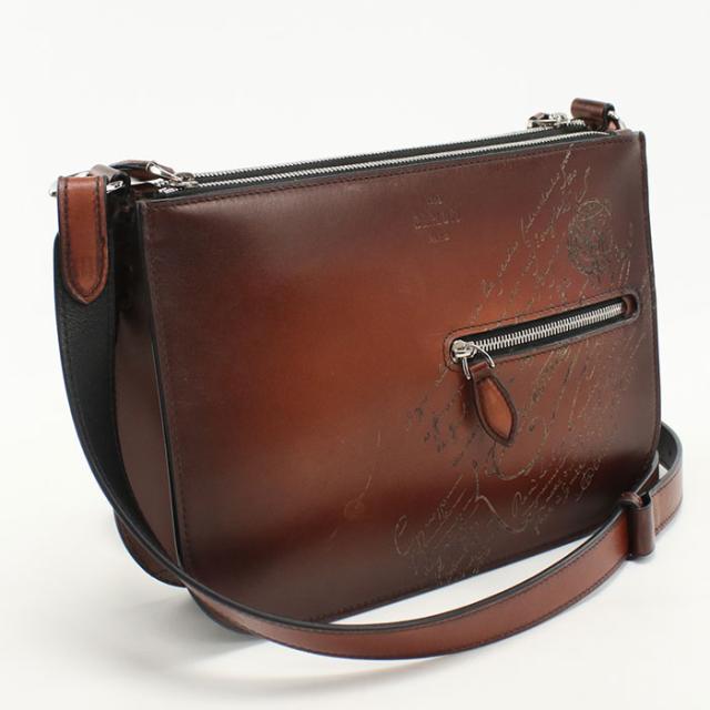 中古良品Berluti ベルルッティ ショルダーバッグ シエナ メッセンジャーバッグ カリグラフィ メンズ ブラウン