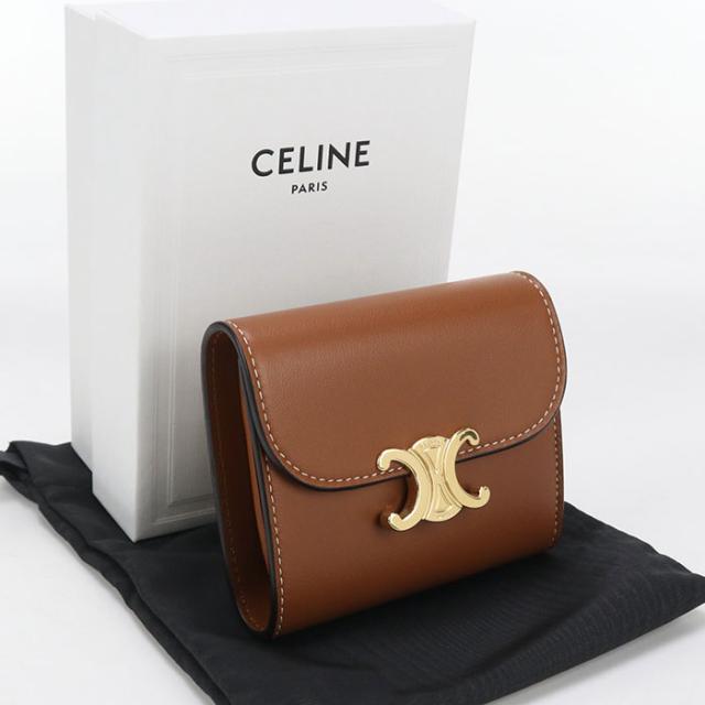 中古良品CELINE セリーヌ 三折財布 10D78 3BZG.04LU スモール フラップウォレット トリオンフ レディース ブラウン