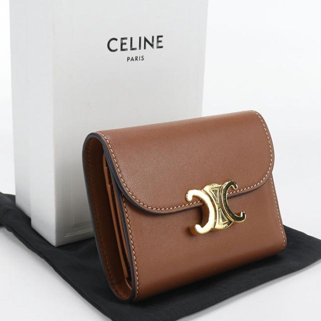 中古良品CELINE セリーヌ 三つ折り財布 10D783BZG.04LU スモール フラップウォレット トリオンフ レディース ブラウン