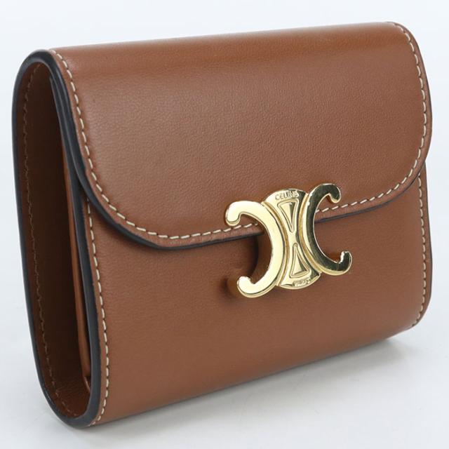 中古良品CELINE セリーヌ 三つ折り財布 10D783DPV スモール フラップウォレット トリオンフ レディース ブラウン