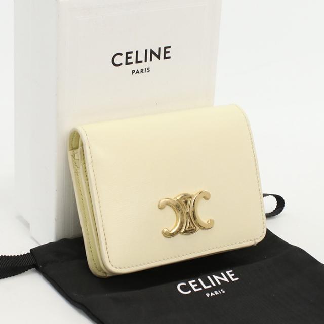 中古CELINE セリーヌ 二折財布 10K62 3DPV コンパクトウォレット トリオンフ レディース アイボリー