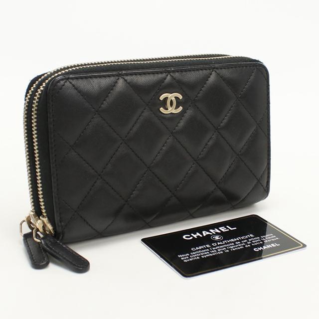 中古CHANEL シャネル 長財布ラウンドファスナー ラウンドWジップ ウォレット レディース ブラック