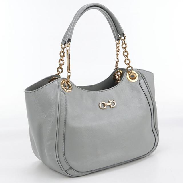 中古良品FERRAGAMO フェラガモ ハンドバッグ 21 B992 チェーン ガンチーニ レディース グレー