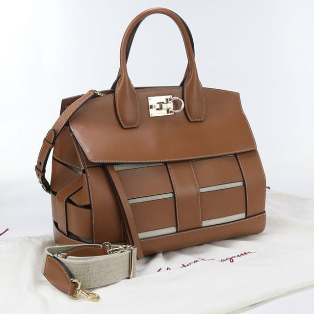 中古良品FERRAGAMO フェラガモ トートバッグ 21 H900 2WAY ガンチーニ レディース ブラウン