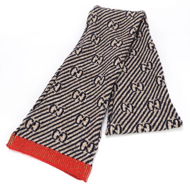 中古良品GUCCI グッチ マフラー レディース ネイビー