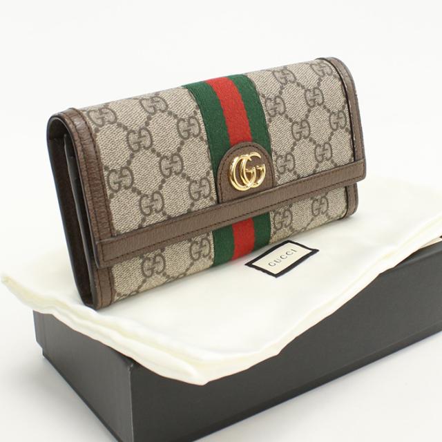 中古良品GUCCI グッチ 長財布ニ折小銭入付き 523153 GGコンチネンタルウォレット オフィディア レディース ベージュ