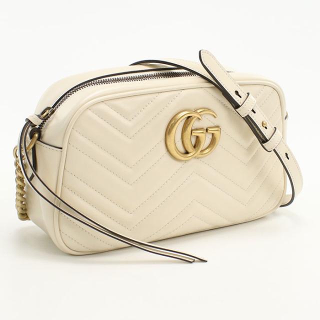 中古良品GUCCI グッチ 斜め掛け ショルダーバッグ 447632 スモール カメラバッグ GGマーモント レディース ホワイト