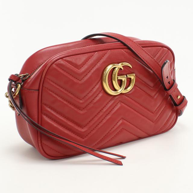 中古良品GUCCI グッチ 斜め掛け ショルダーバッグ 447632 スモール カメラバッグ GGマーモント レディース レッド