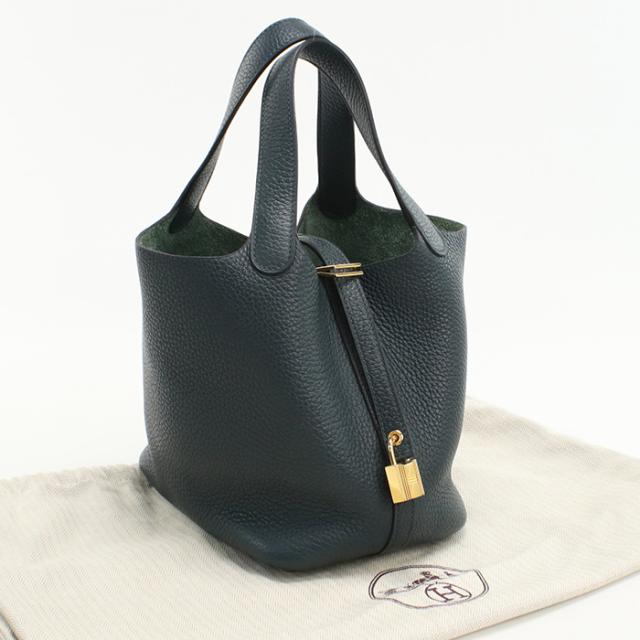 中古良品HERMES エルメス ハンドバッグ ピコタンロックPM U刻印 レディース グリーン
