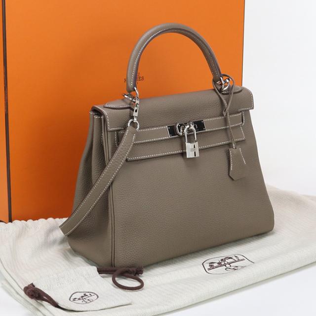 中古良品HERMES エルメス ハンドバッグ ケリー28 内縫い A刻印 レディース グレー