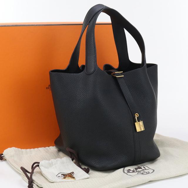 中古良品HERMES エルメス ハンドバッグ ピコタンロックMM Z刻印 レディース ブラック