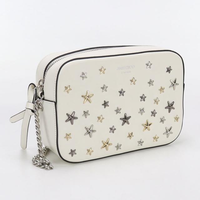 中古良品JIMMY CHOO ジミーチュウ 斜め掛け ショルダーバッグ KL88MQ チェーンショルダー スタッズ レディース ホワイト