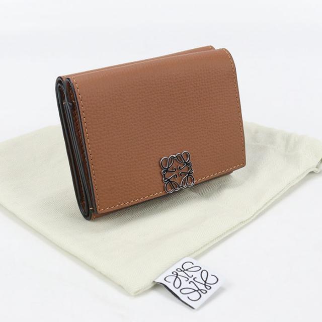 中古良品LOEWE ロエベ 三つ折り財布 C821TR2X02 トライフォールド ウォレット アナグラム レディース ブラウン