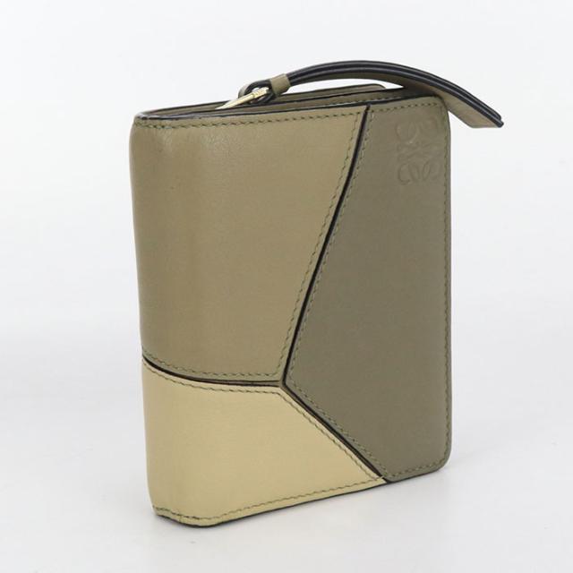 中古良品LOEWE ロエベ 二折財布 C510Z41X01 コンパクト ジップウォレット パズル レディース カーキ