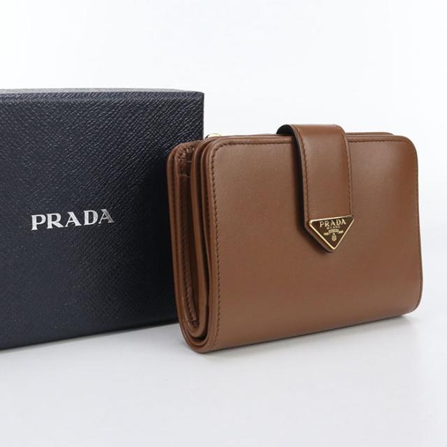 中古良品PRADA プラダ 二つ折り財布 1ML018 2CNP F0046 シティカーフタブ 財布 レディース ブラウン