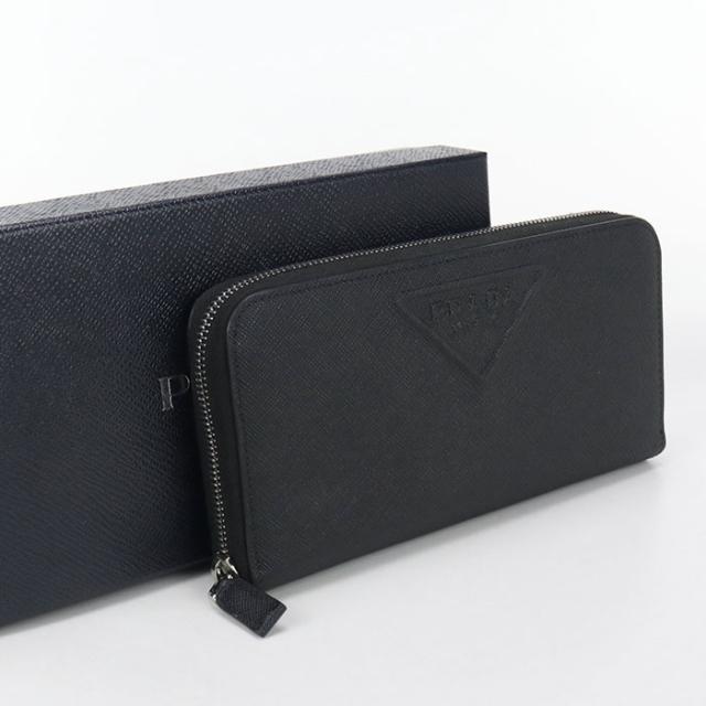 中古良品PRADA プラダ 長財布ラウンドファスナー ジップアラウンド長財布 サフィアーノレザー メンズ ブラック