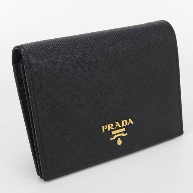 中古良品PRADA プラダ 二折財布 サフィアーノレザー財布 レディース ブラック