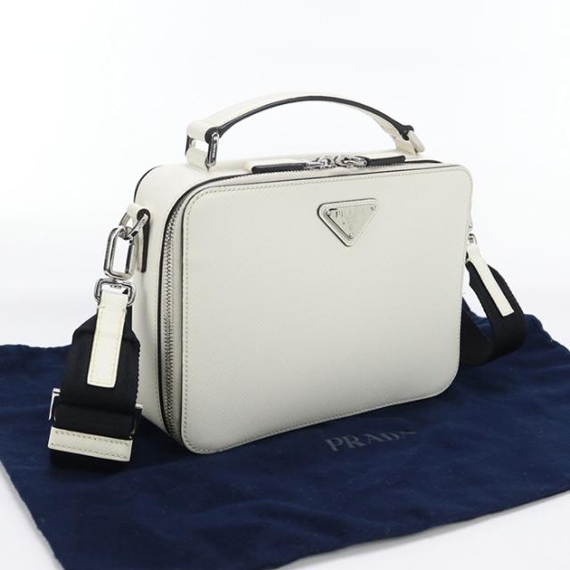 中古良品PRADA プラダ ハンドバッグ 2VH069 サフィアーノレザーバッグ ブリック メンズ ホワイト