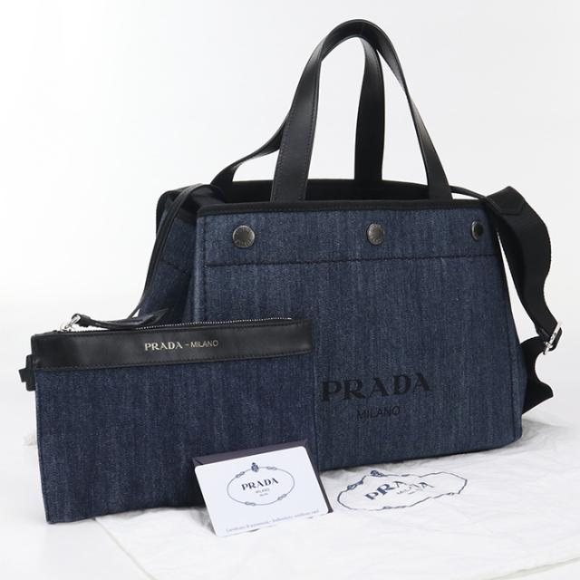 中古良品PRADA プラダ トートバッグ 1BG311 2BBV FOKF5 2WAY レディース ネイビー