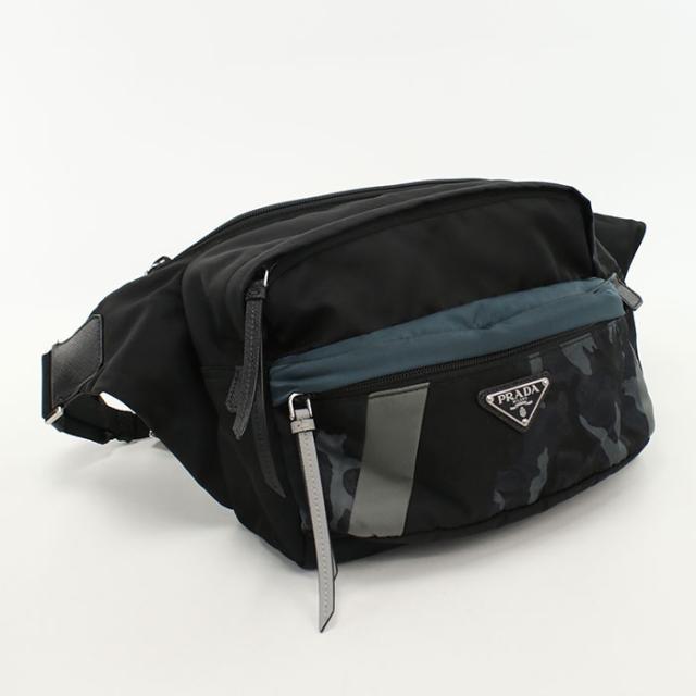 中古良品PRADA プラダ ボディバッグ 2VH038 ベルトバッグ メンズ ブラック