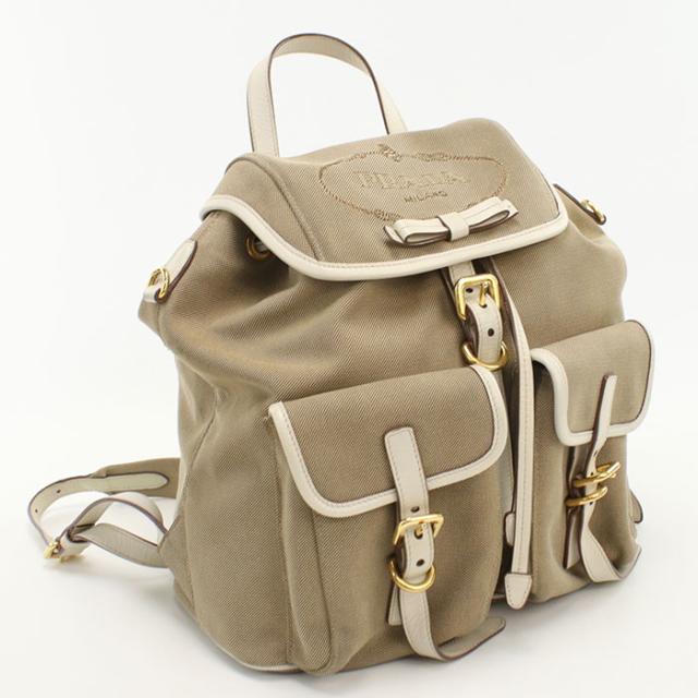 中古良品PRADA プラダ リュック バックパック ロゴジャガード レディース ベージュ