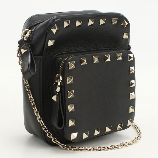 中古美品Valentino ヴァレンチノ 斜め掛け ショルダーバッグ チェーンショルダーバッグ ロックスタッズ レディース ブラック