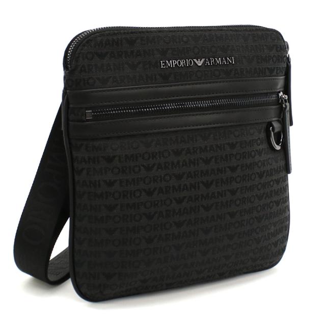 EMPORIO ARMANI エンポリオアルマーニ  フラットショルダーバッグ ジャカード オールオーバーレタリング EM001780 AF13823 U8168 メンズ グレー