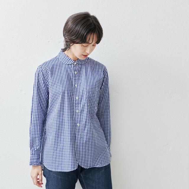 コットン 100% 細番手の ラウンドカラ— シャツ 丸襟 MANUAL ALPHABET