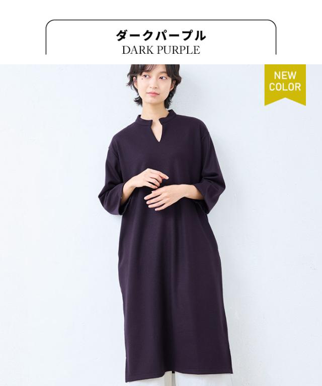 圧縮ウール100% バンドカラー ワンピース 日本製 / ワンピ 長袖 秋冬