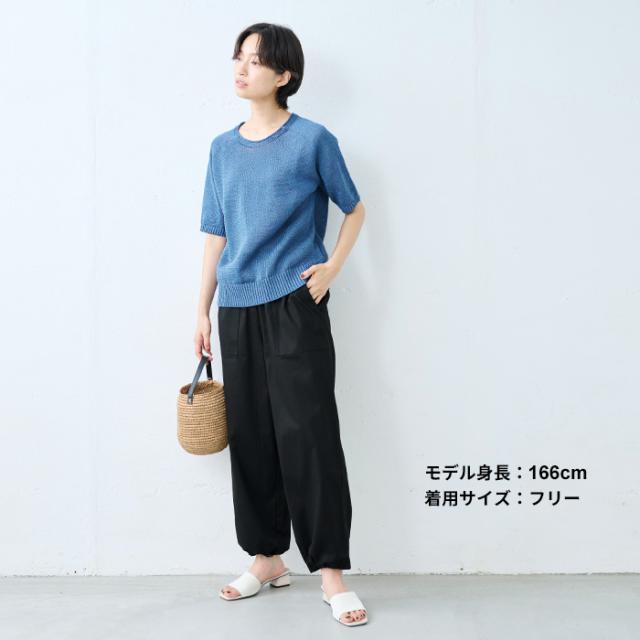 コットン & リネン ストレッチ ベイカー 2WAY パンツ 日本製 / ジョガーパンツ レディース 夏用 裾絞り パンツ レディース 40代 50代 30代 女性 ファッション ワイドパンツ ベイカーパンツ 裾ゴム ドローストリングパンツ ドロスト ウエストゴム ポケット付き コットン & リネン ストレッチ ベイカー 2WAY パンツ 日本製