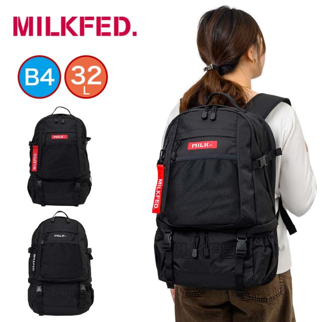 ミルクフェド リュック MILKFED. 32L 通学 B4 A4 NEO EMBROIDERY BIG BACKPACK BAR 定番 リュックサック レディース 女子 中学生 高校生 大学生 通学リュック 大きい 大容量 おしゃれ シンプル 人気 ブランド 03192048