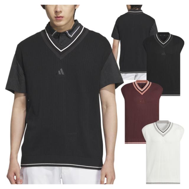 アディダス ゴルフ ベスト メンズ レディース Vネック ニット ルーズフィット ストレッチ 防風 ゴルフウェア ブランド 無地 KTN38 adidas golf
