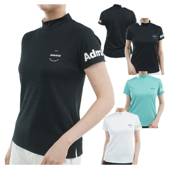 アドミラルゴルフ シャツ モックシャツ レディース 半袖 モックネック 吸水速乾 UVカット ゴルフウェア ブランド ロゴ 無地 春 夏 ADLA507 Admiral golf