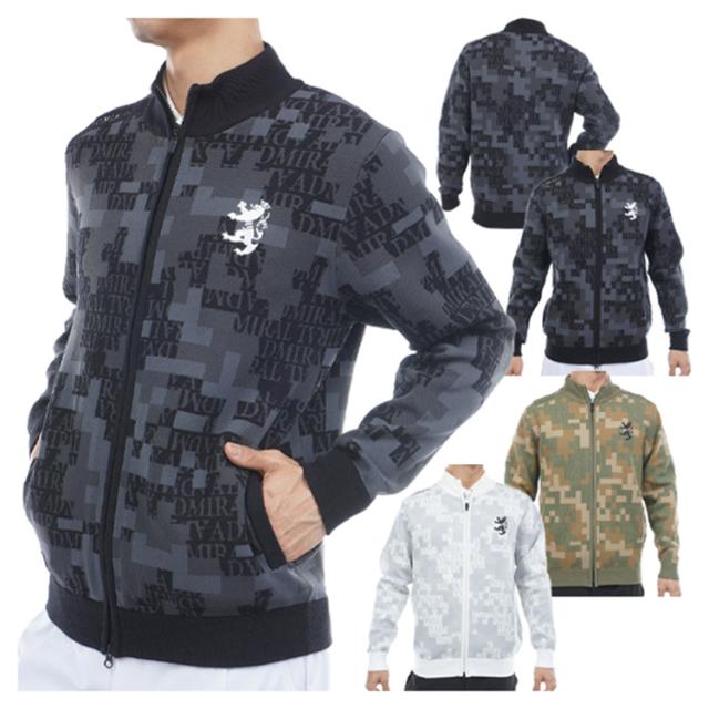 アドミラルゴルフ セーター メンズ 長袖 フルジップ 静電気軽減 遠赤外線保温 軽量 ゴルフウェア ブランド ロゴ 総柄 モザイク カモフラージュ 秋 冬 ADMA573 Admiral golf