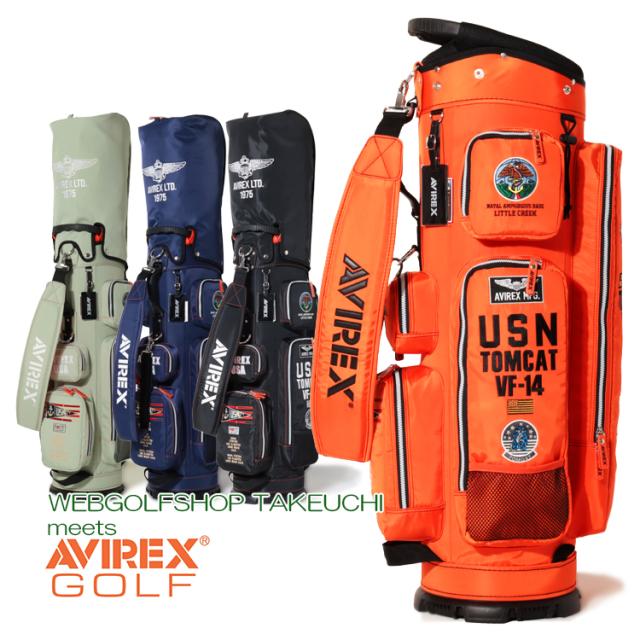 アビレックス ゴルフ キャディバッグ メンズ 9.0型 5分割 約3.4kg カートバッグ ゴルフバッグ ミリタリーデザイン 多機能ポケット 無地 ロゴ レア ブランド AVIREX GOLF AVG5S-AC26