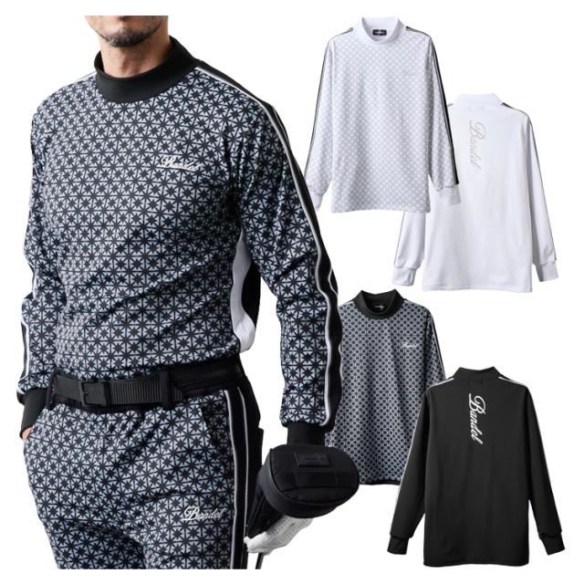 バンデル ゴルフ モックシャツ メンズ 長袖 シャツ ハイネック モックネック ストレッチ 保温 裏起毛 総柄 ゴルフウェア ブランド ロゴ BANDEL GOLF BGS-5AASMC