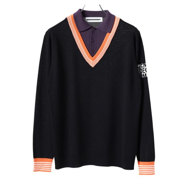 ディセンバーメイ ゴルフ ニットポロ メンズ レイヤード 長袖 セーター ニット ポロシャツ 保湿 吸湿 速乾 ゴルフウェア ブランド 1-312-1005 DECEMBERMAY