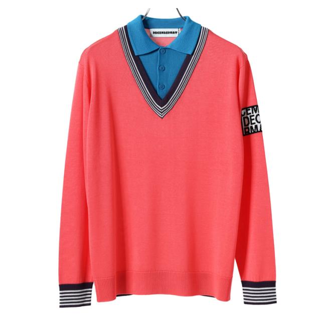 ディセンバーメイ ゴルフ ニットポロ メンズ レイヤード 長袖 セーター ニット ポロシャツ 保湿 吸湿 速乾 ゴルフウェア ブランド 1-312-1005 DECEMBERMAY