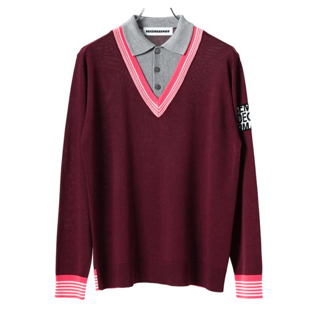 ディセンバーメイ ゴルフ ニットポロ メンズ レイヤード 長袖 セーター ニット ポロシャツ 保湿 吸湿 速乾 ゴルフウェア ブランド 1-312-1005 DECEMBERMAY