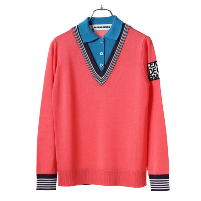 ディセンバーメイ ゴルフ ニットポロ レディース レイヤード 長袖 セーター ニット ポロシャツ 保湿 吸湿 速乾 ゴルフウェア ブランド 2-312-1005 DECEMBERMAY