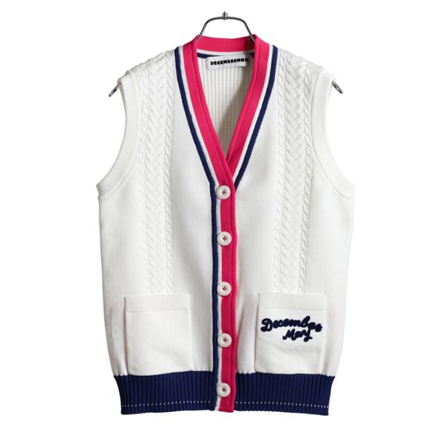 ディセンバーメイ ゴルフ ベスト レディース  Vネック ニットベスト ニット  前開き 速乾 吸湿発熱 軽量 秋 冬 ブランド 2-312-1006 DECEMBERMAY