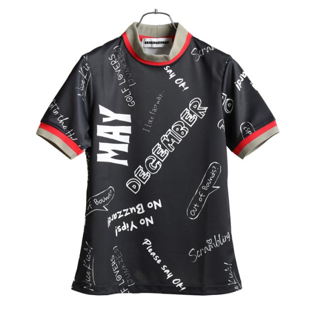 ディセンバーメイ ゴルフ モックシャツ レディース 半袖 ハイネック 吸水速乾 UVカット 防透 ストレッチ モックネック シャツ 総柄 ゴルフウェア ブランド DECEMBERMAY 2-405-0142