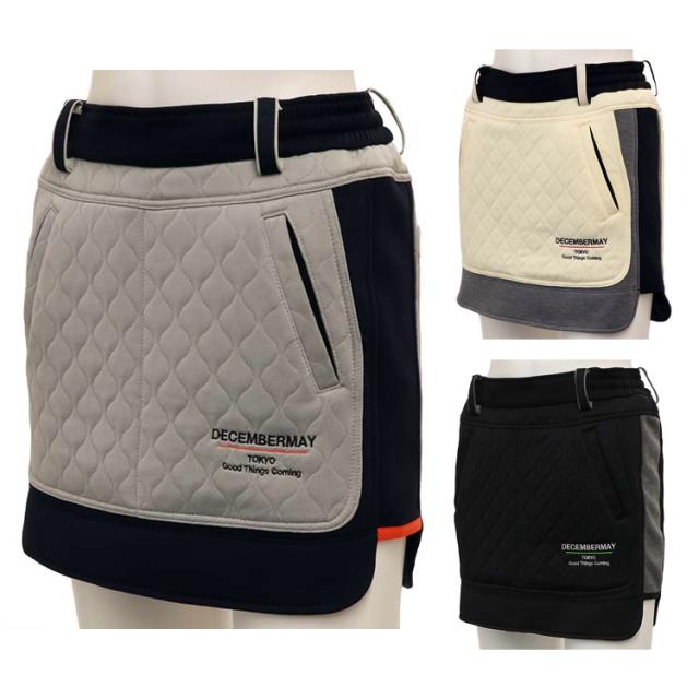 ディセンバーメイ ゴルフ スカート レディース ミニスカート ダンボールニット インナーパンツ ストレッチ キルト 保温 防寒 防風 秋冬 ゴルフウェア ブランド ロゴ DECEMBERMAY 2-112-2521