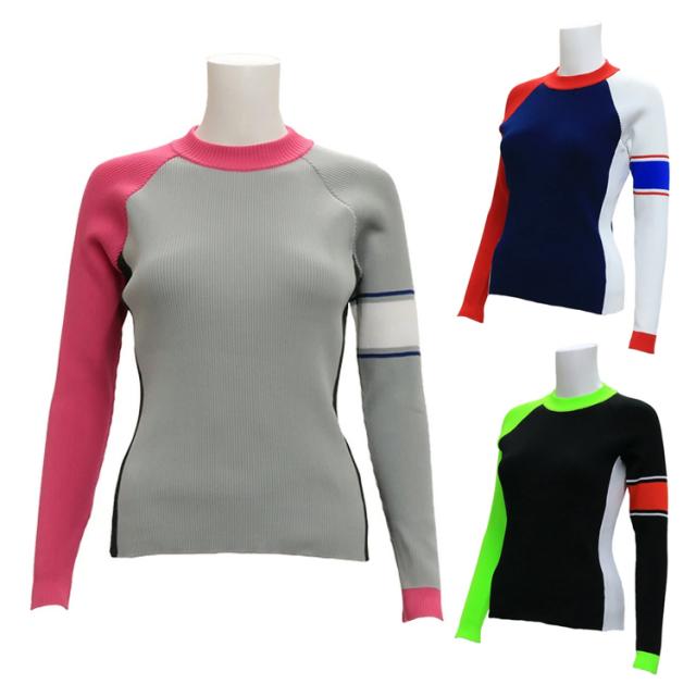 ディセンバーメイ ゴルフ ニット レディース 長袖 ハイネック モックネック セーター 温かい 軽量 ストレッチ 細見え 無地 春 秋冬 ゴルフウェア ブランド ロゴ DECEMBERMAY 2-205-1017