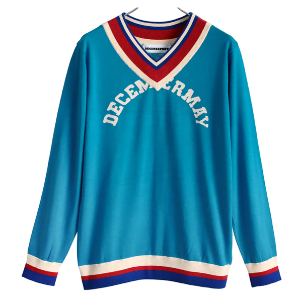 ディセンバーメイ ゴルフ Vネック セーター メンズ ニット 長袖 薄手 ミドル丈 プルオーバー 青 ブルー 春 夏 秋 ゴルフウェア ブランド 1-205-1018 DECEMBERMAY